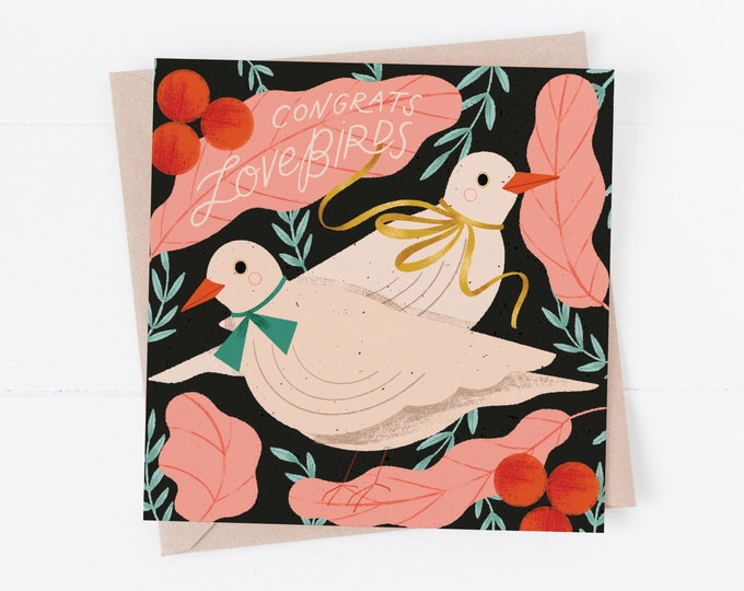 Congrats Love Birds Congratulations Wedding Card - Etsy