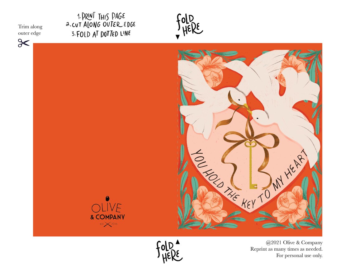 INSTANT DOWNLOAD | You Hold the Key to My Heart | Valentines Day Card ...