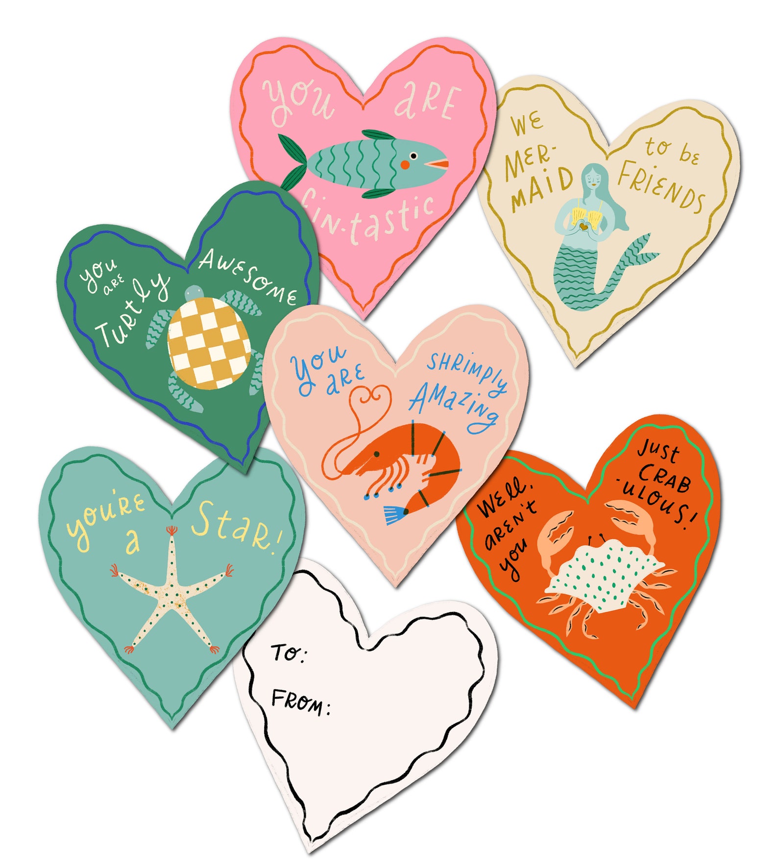 INSTANT DOWNLOAD | Kids Ocean Critters Valentines Cards | Mermaid ...