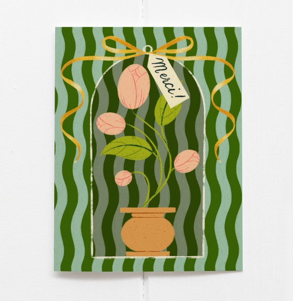 Merci Flower Thank You Card Merci Floral Thank You | Etsy