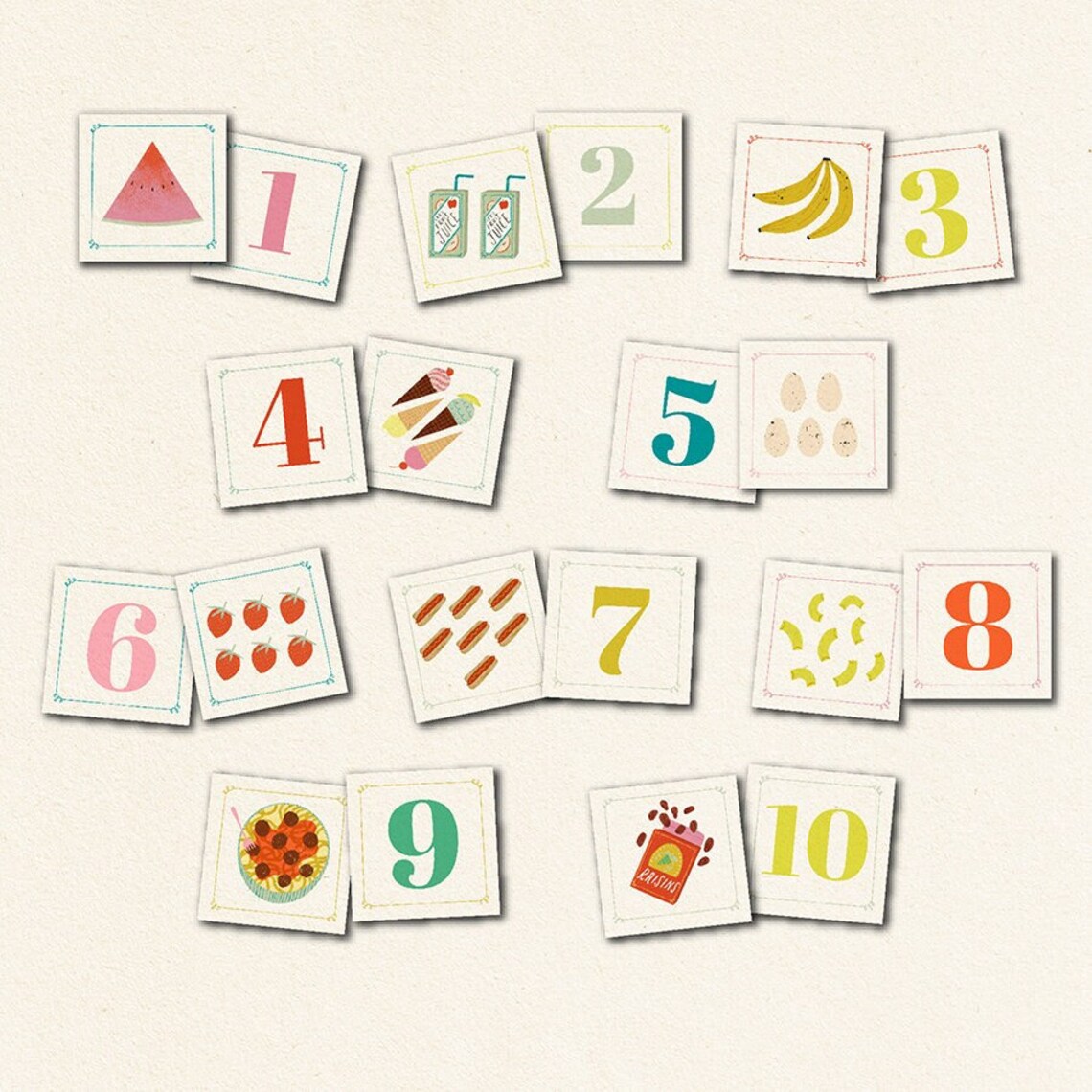 Food Number Flashcards 1-10 | Kids Homeschool Printable (PDF) - Etsy