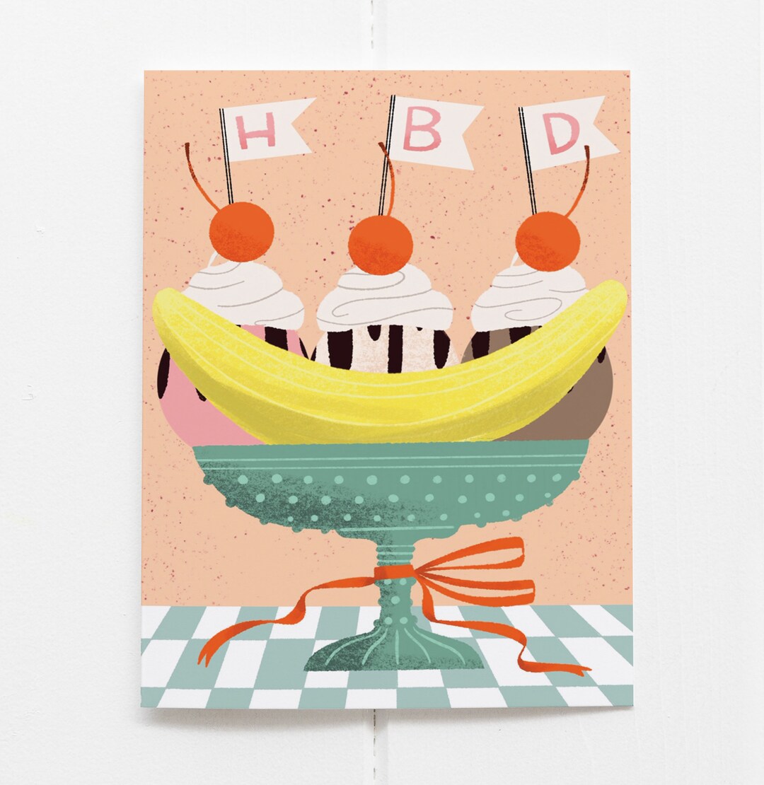 Banana Split Birthday Card Happy Birthday Card Ice Cream Sundae ...