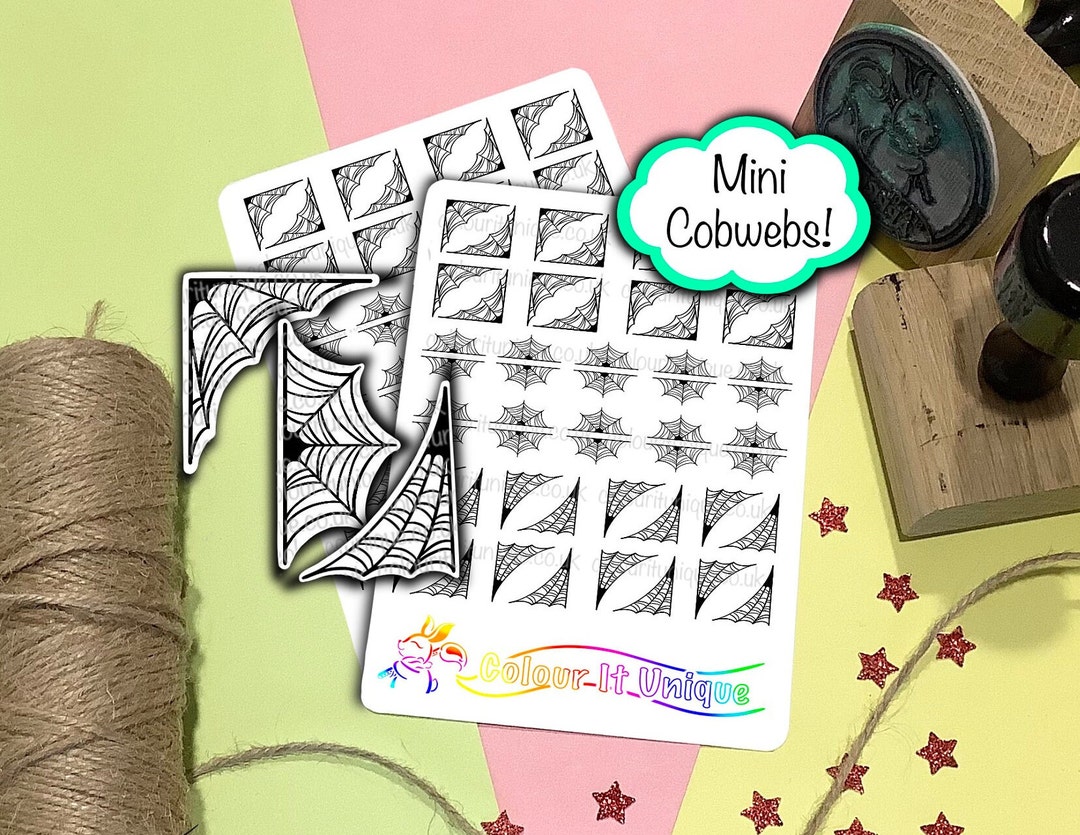 52 Mini Spider Web Stickers, Halloween Cobweb Corner and Edges Sticker ...