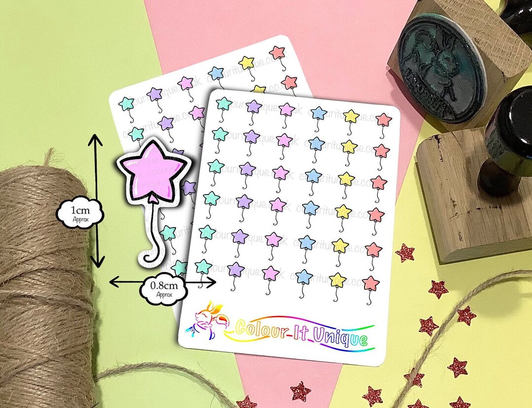 36 Star Balloon Stickers for Planner / Cute Celebration Sticker Sheet ...