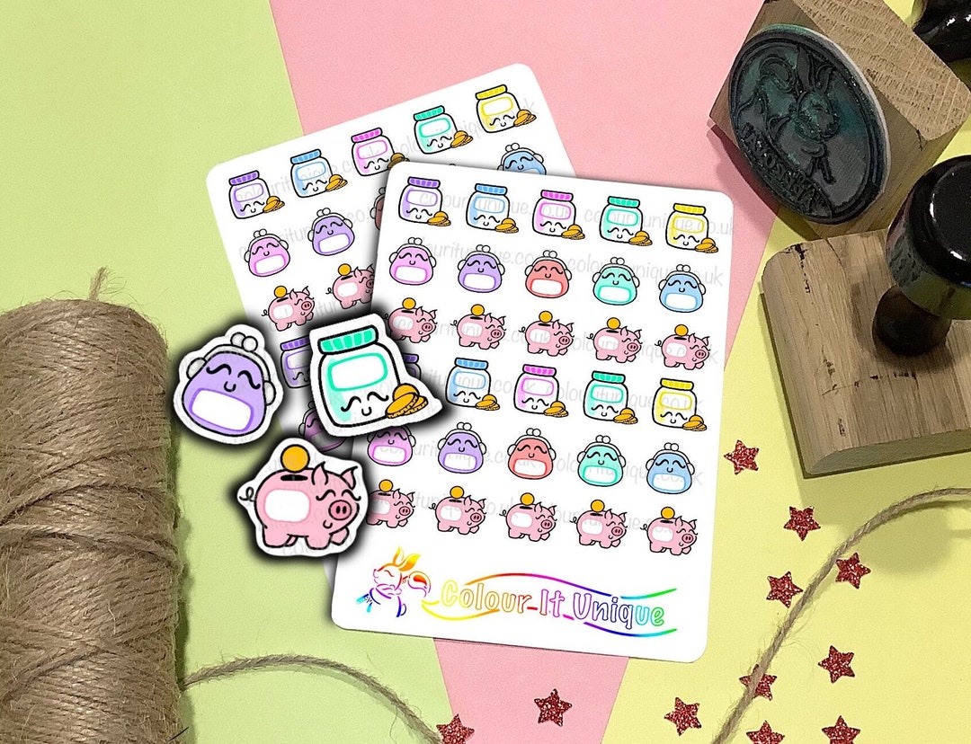 Cute Savings Stickers, Writable Sticker Sheet With Money Jars, Coin ...