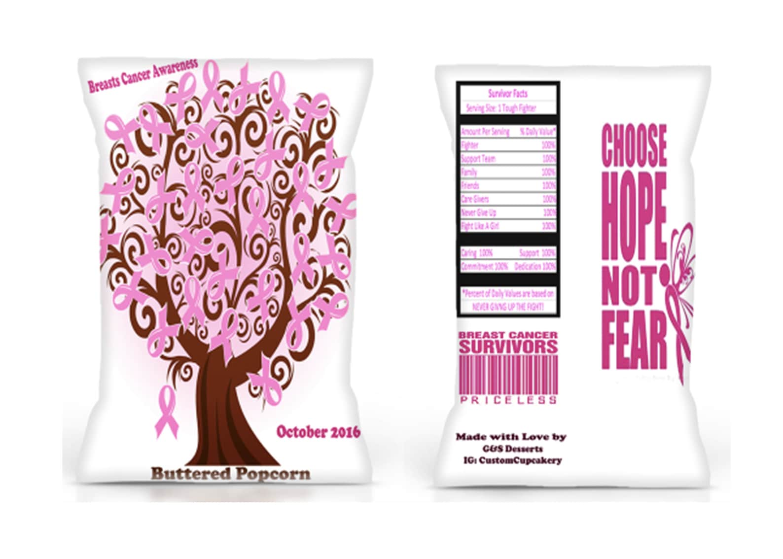 Chip Bag Template Breast Cancer Popcorn Bag - Etsy