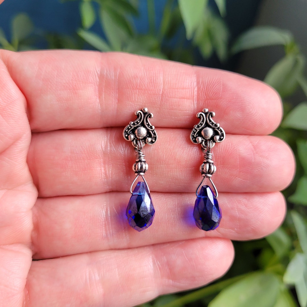 Elegant Fleur De Lis Style With Cobalt Blue Faceted Crystal Drop ...