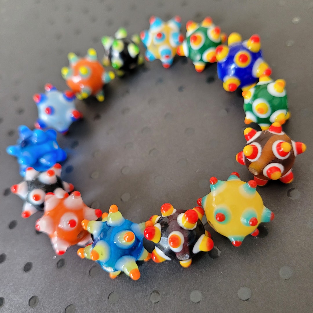 Mixed Colors Bumpy Lampwork Glass Beads Polka Dots Round Blue Orange ...