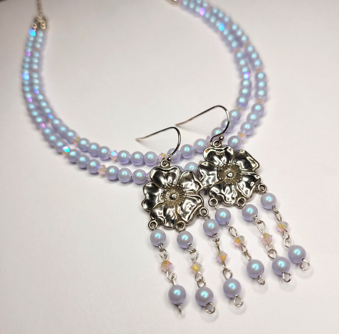 Jewelry Set of Rare Swarovski Brand Iridescent Dreamy Blue Pearls Rose ...