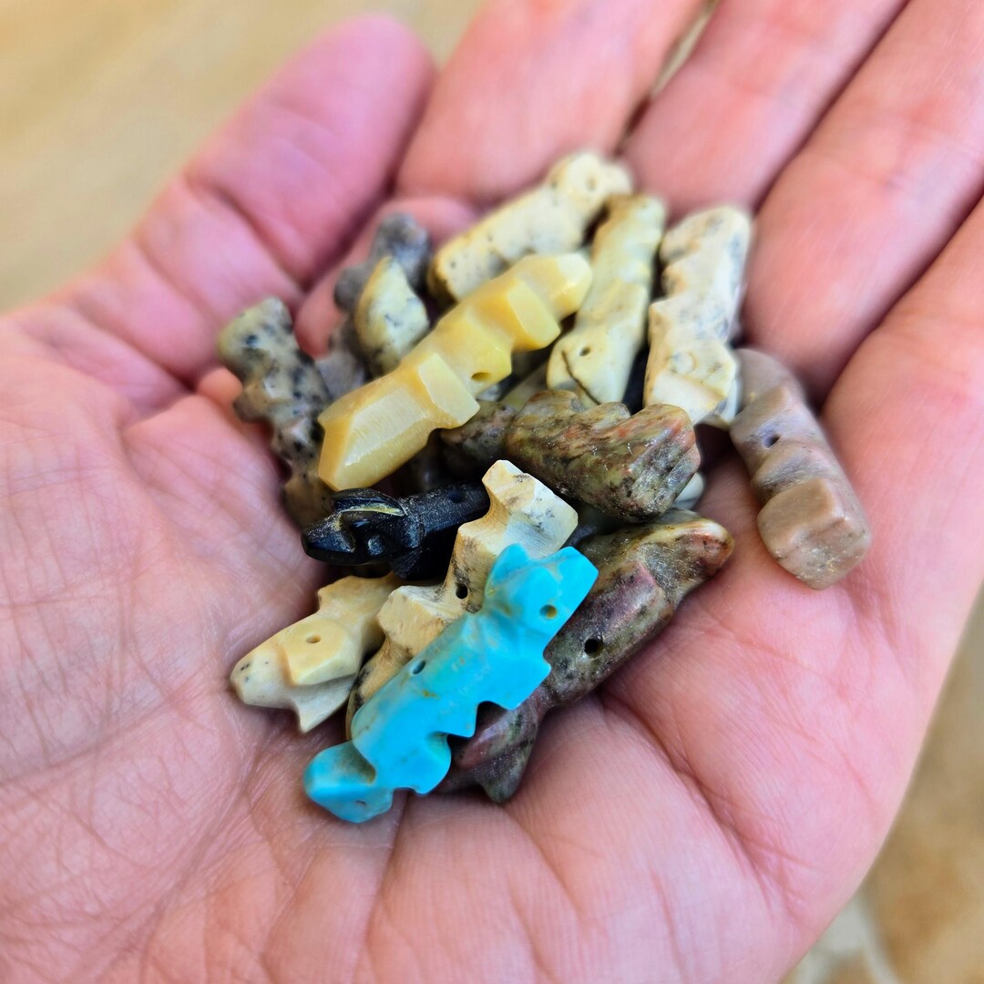 Mixed Gemstone Carved Animal Fetish Beads 18 Count Multi Color Bear Fox ...