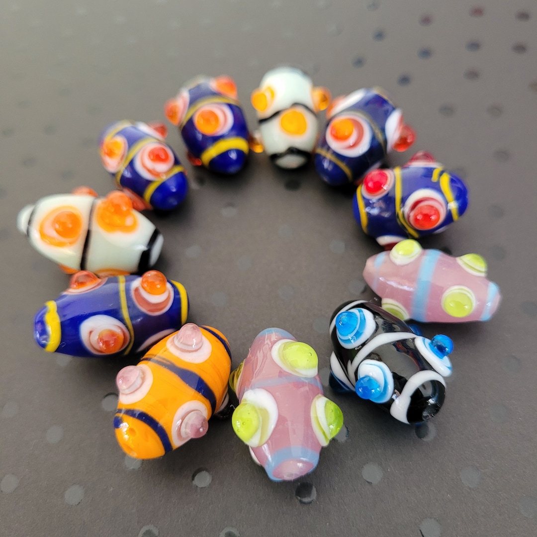 Mixed Colors Bumpy Lampwork Glass Beads Dots and Swirls Large Oval Blue ...