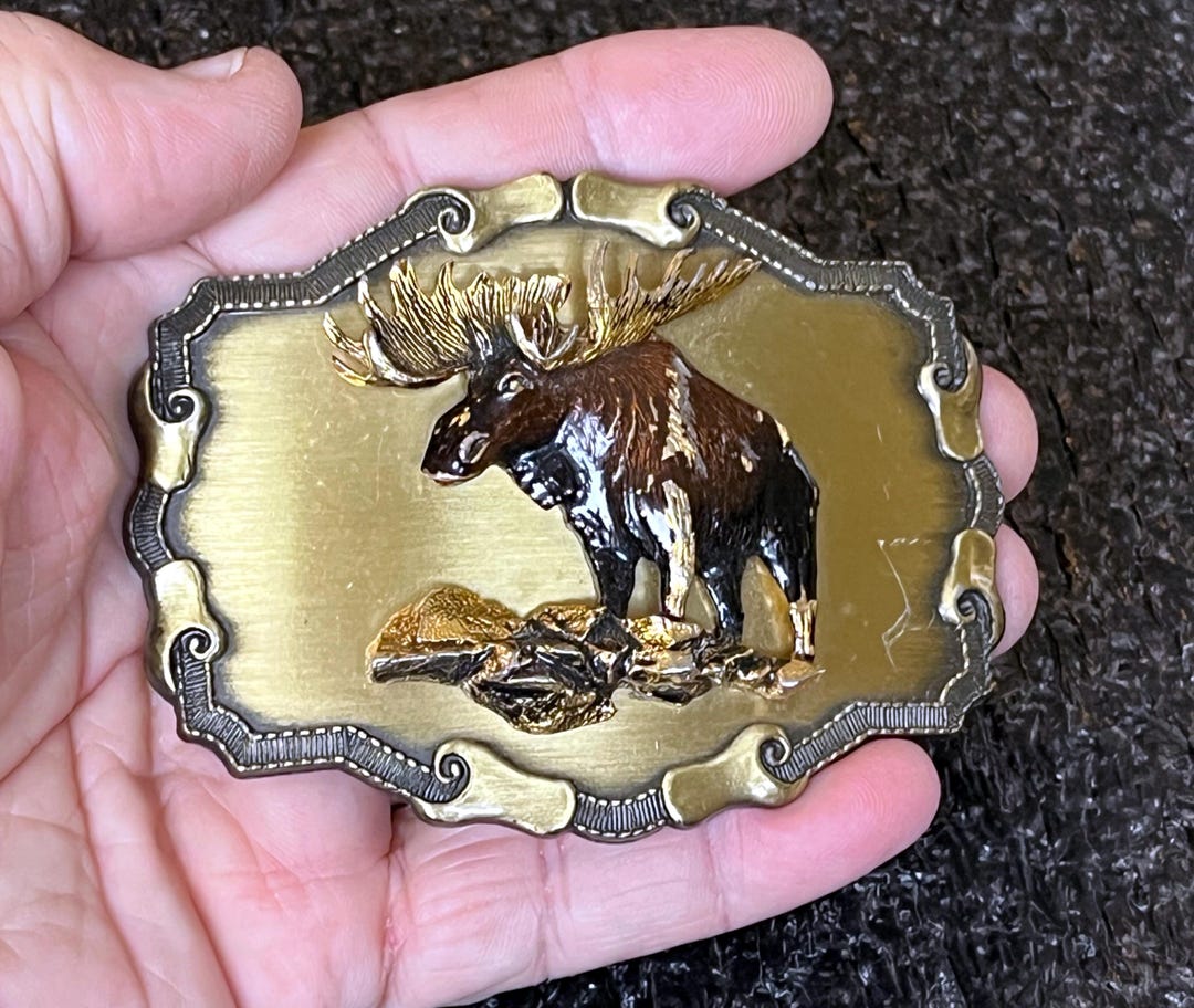 Vintage Moose Raintree 3D Belt Buckle Brass Partially Toned B11 - Etsy