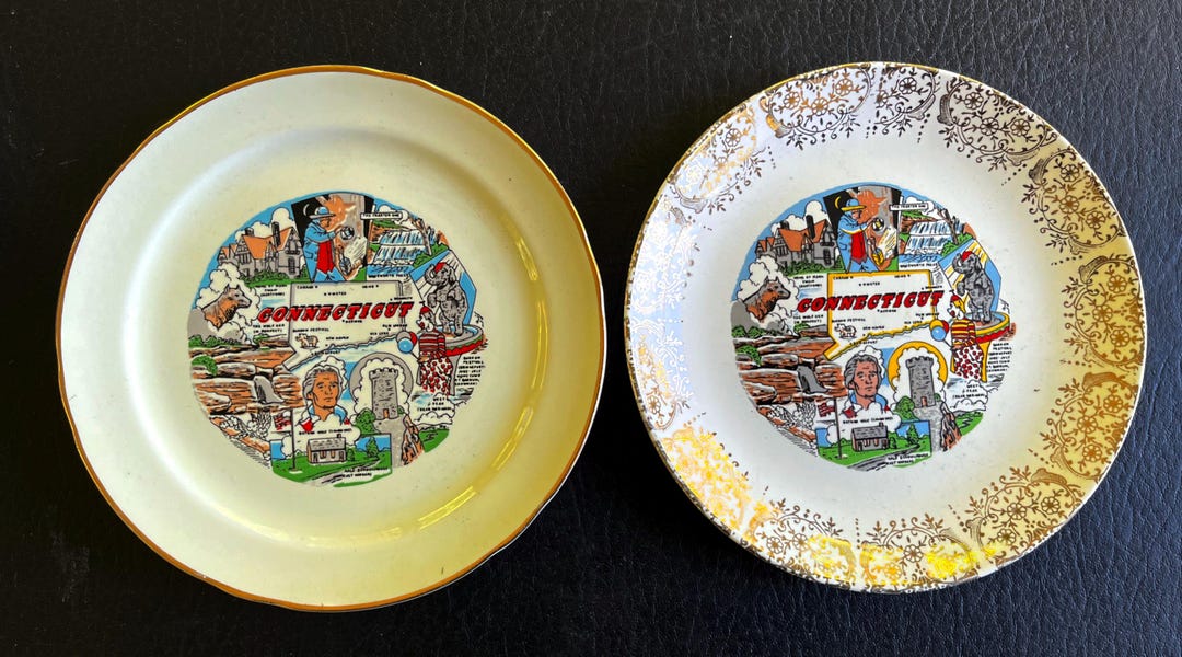 Connecticut Crest O Gold Sabin Vintage Collectible Plates Vintage Plate ...