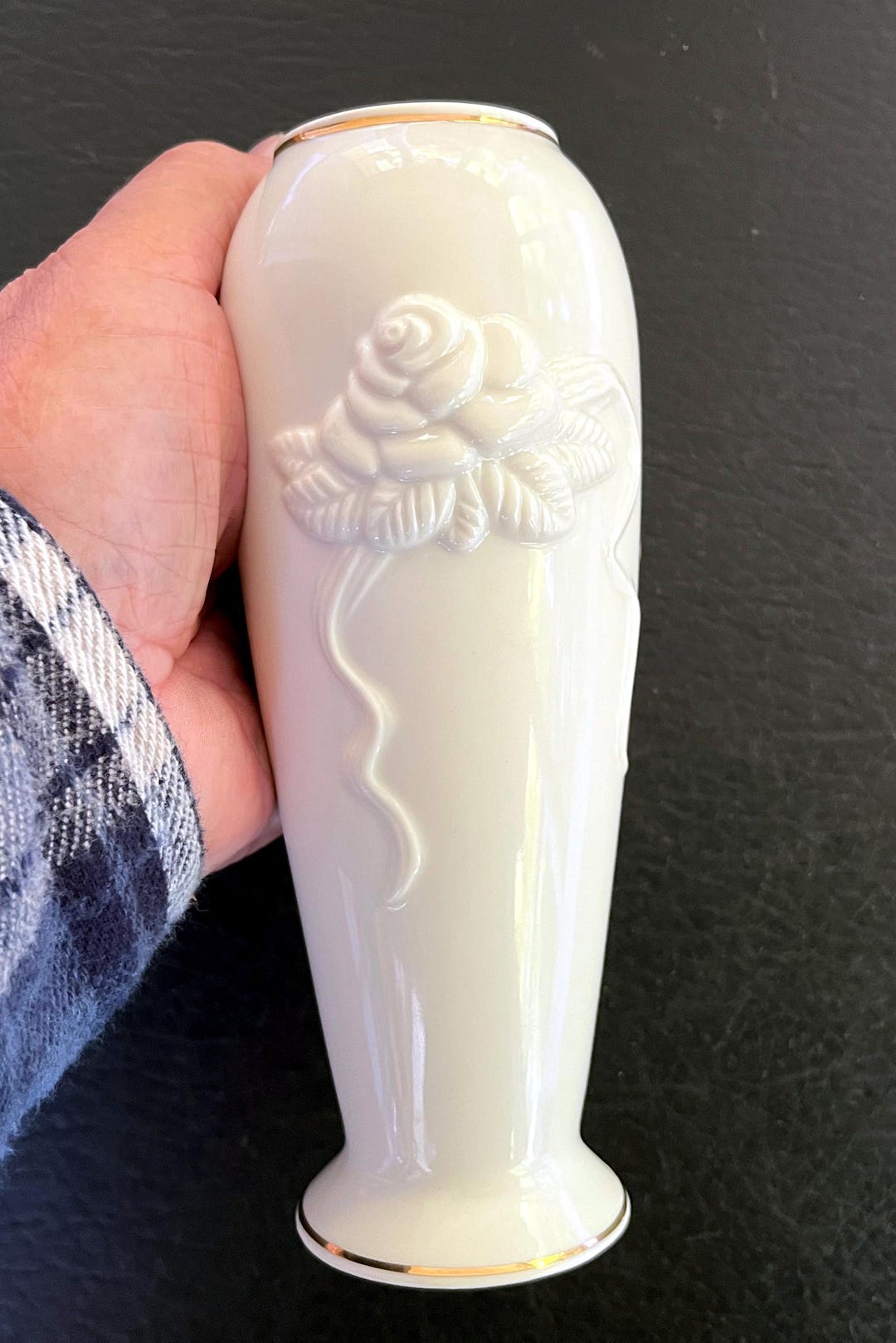Lenox Collections the Rose Blossom Vase Ivory 24 Karat Gold Trim 7 1/2 ...