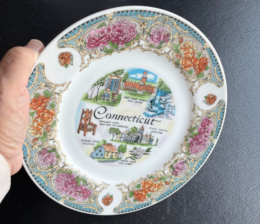 Connecticut the Nutmeg State FLOWERS Vintage Collectible Souvenir Plate ...