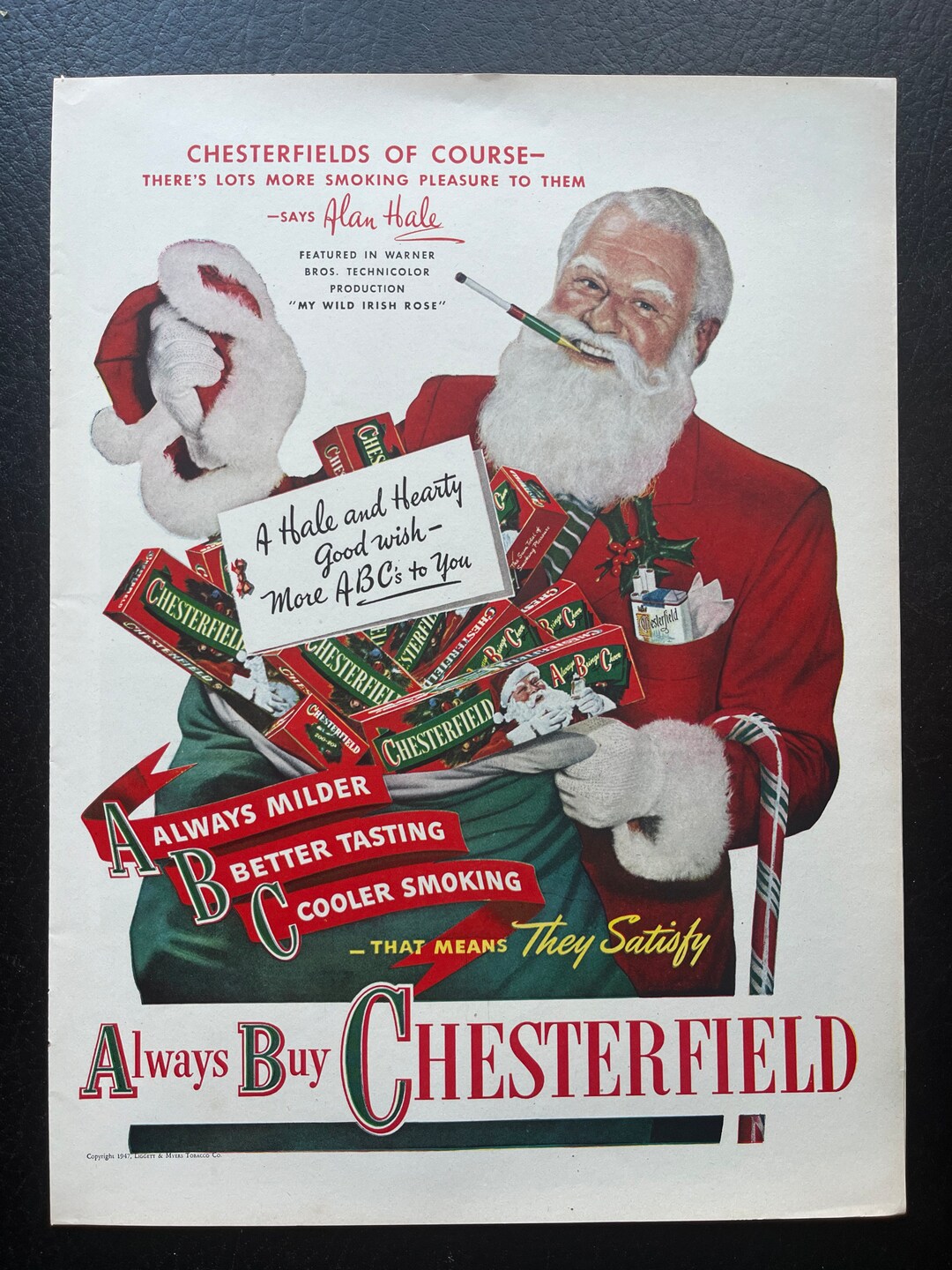 Chesterfield Cigarettes Vintage Magazine Santa Christmas Ad - 1947 Ad ...