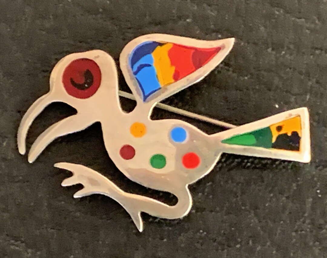 Raven Bird 925 Sterling Silver Vintage Southwestern Pin Brooch Pendant ...