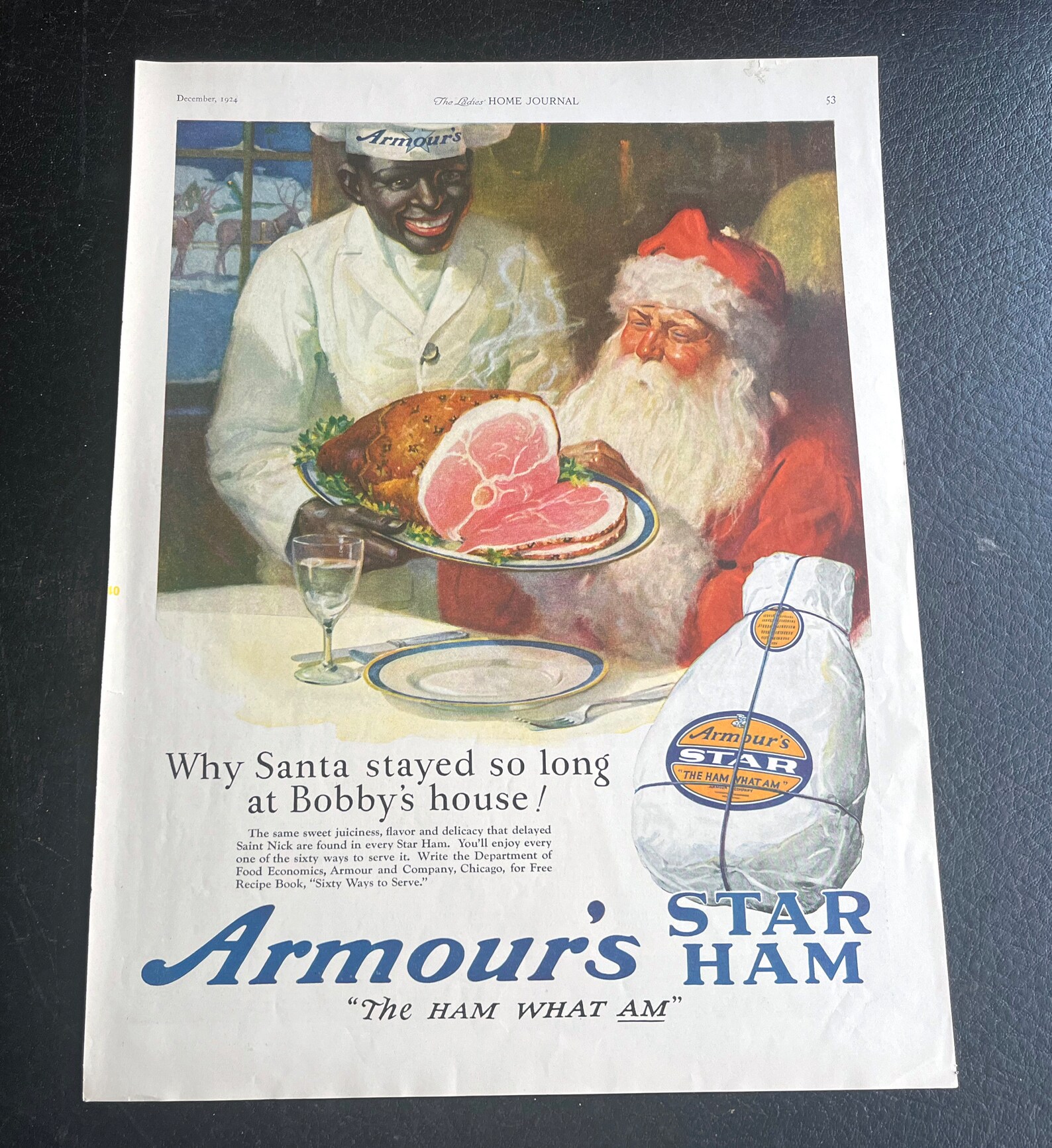 Armour’s Star Ham Santa Claus Ad Black Subject 1924 Ladies Home Journal ...