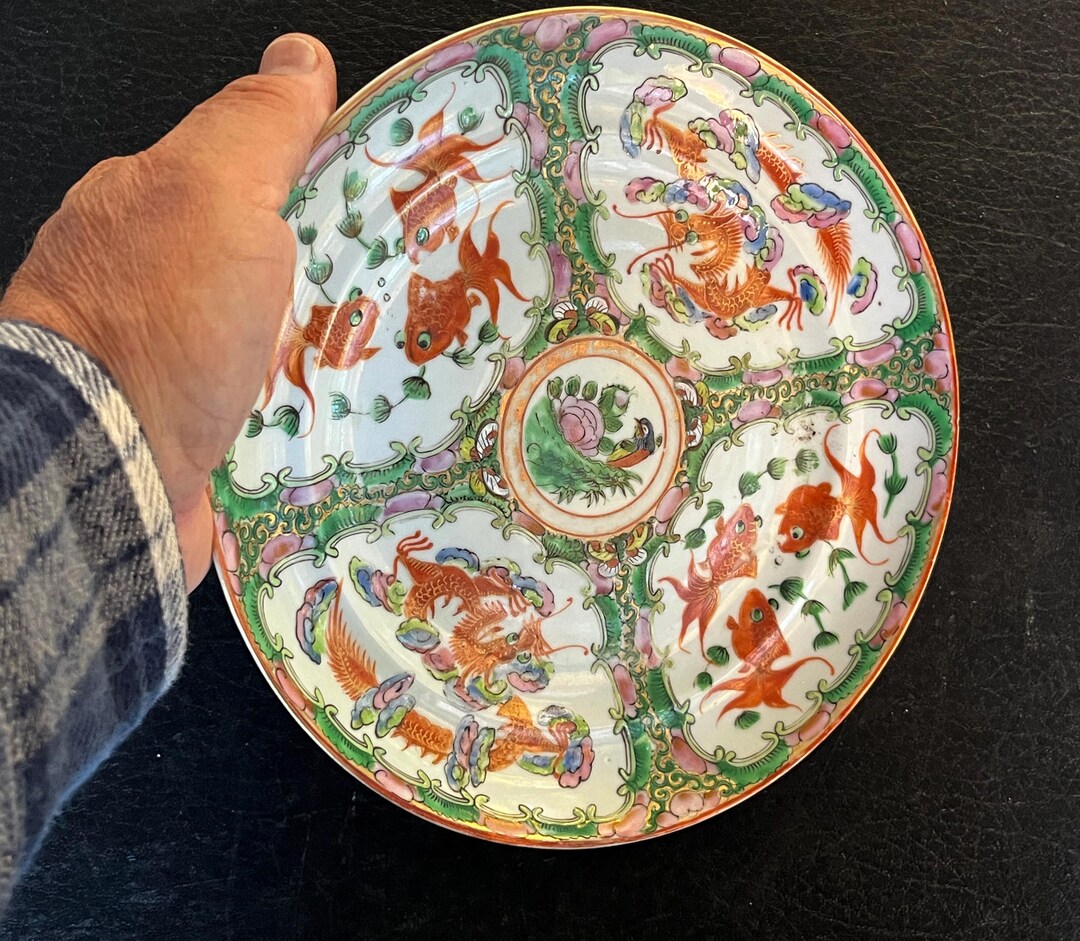 Coy and Dragon Rose Medallion Dish Dragon Medallion W/a Red Breasted ...