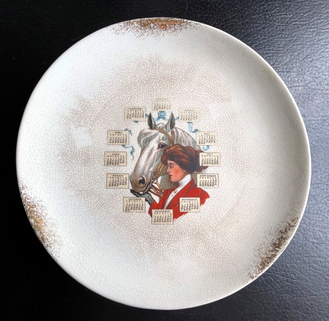 Antique 1910 Calendar Plate Woman & Horse Dresden China Nice Gibson ...