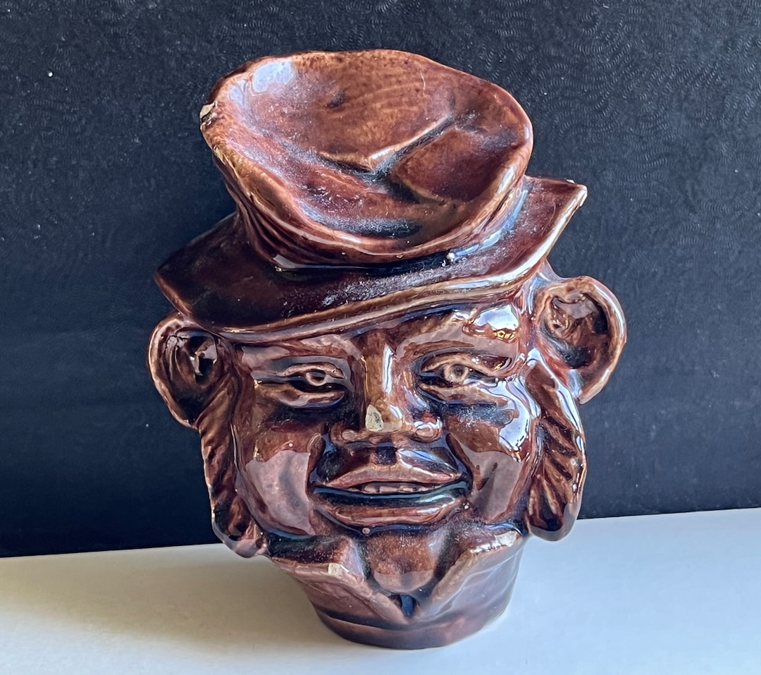 Antique Rockingham Bennington Portrait Head Pottery Brown Glaze Coin ...