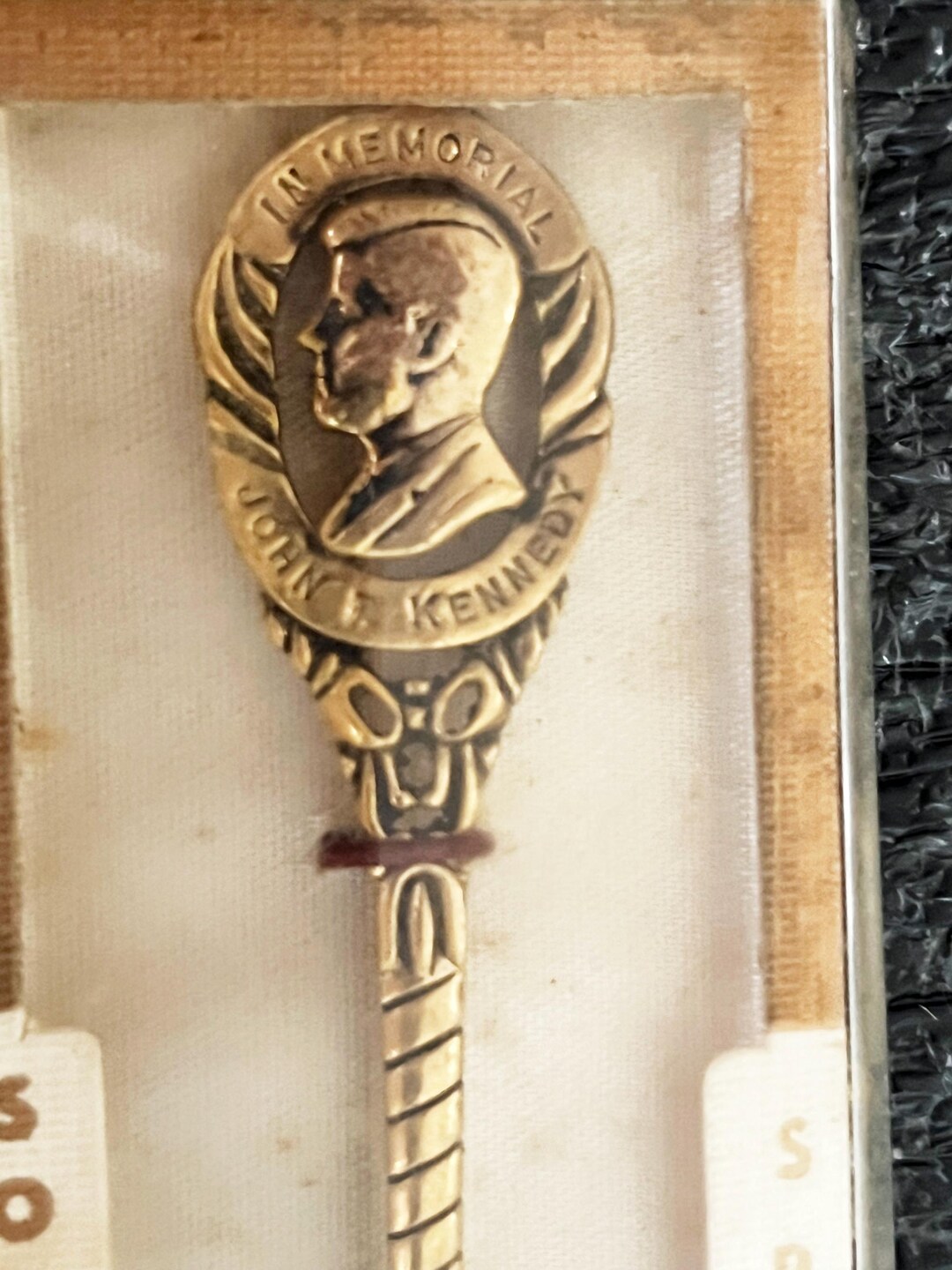 John F. Kennedy in Memorial Souvenir Spoon Coppertone 1960s Ornate ...