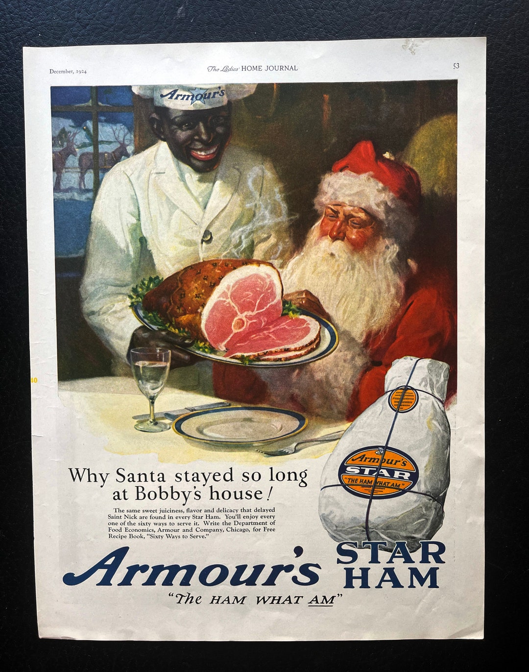 Armour’s Star Ham Santa Claus Ad Black Subject 1924 Ladies Home Journal ...
