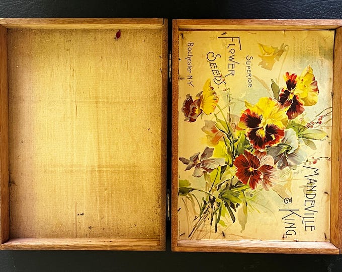 Seed Box Mandeville & King Oak Full Label With Prices Brass Decorations ...