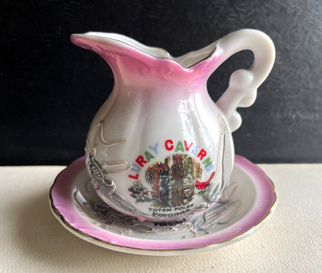 Souvenir Bowl and Pitcher Luray Caverns Totem Poles Dragon Ware Greys ...