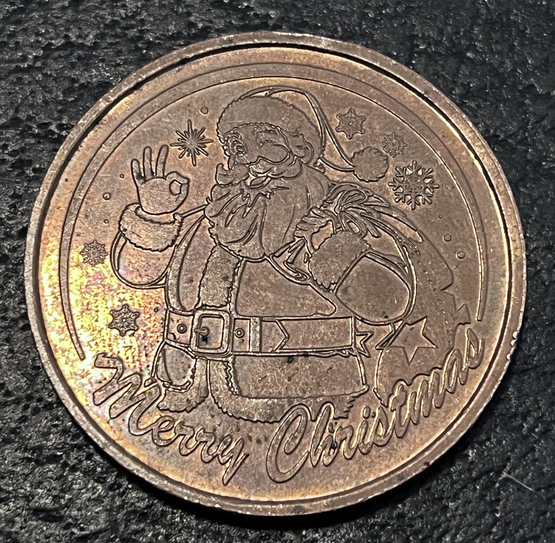 Merry Christmas 1 Ounce Copper Art Round Santa Reverse USA Beautiful ...