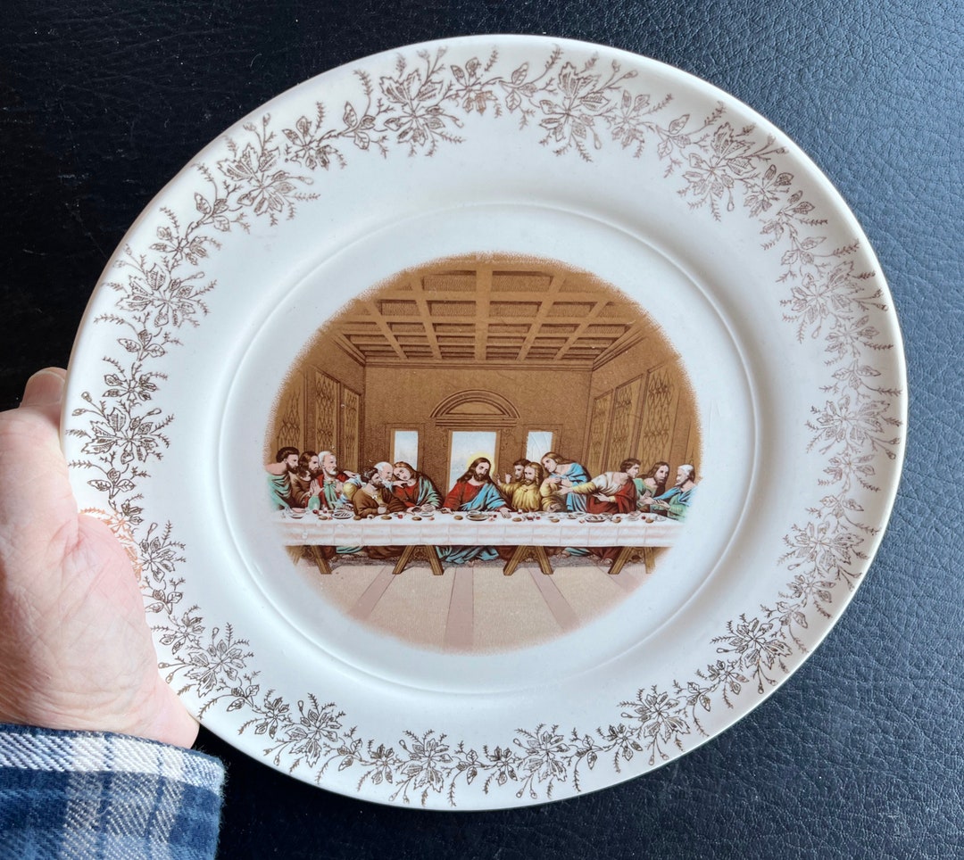 Last Supper Porcelain Vintage Decorative Plate 23K Gold Trim Upper Room ...