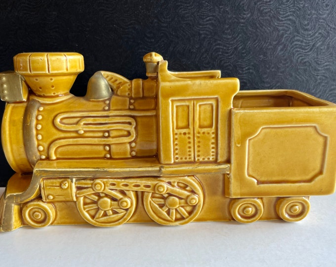 VTG Railroad Steam Train Engine & Coal Cart Locomotive Pottery Planter ...