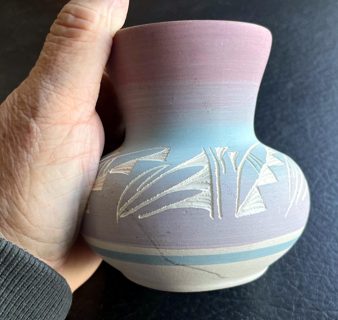 Navaho Vase Signed Great Pastel Colors Painted and Hand-etched Designs ...