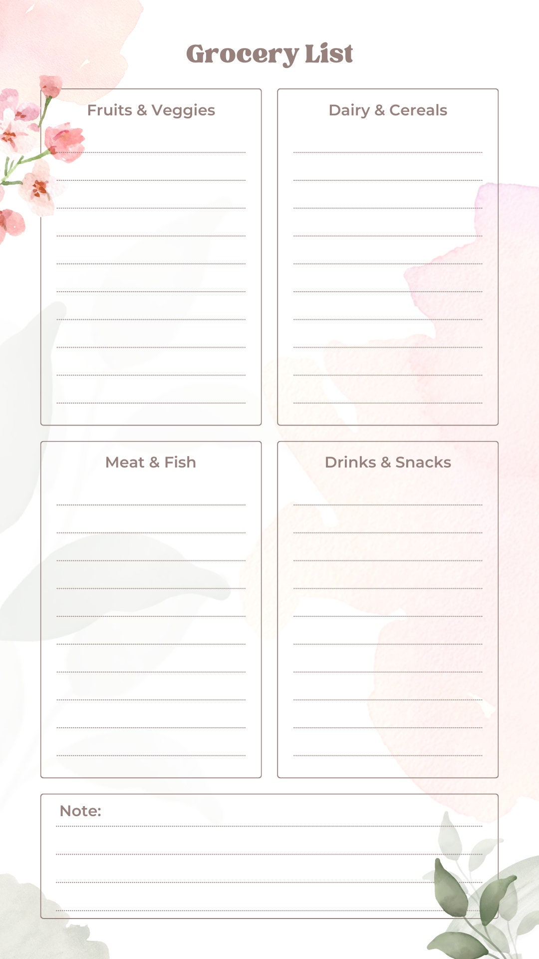 Floral Design Printable Grocery Shopping List - Etsy
