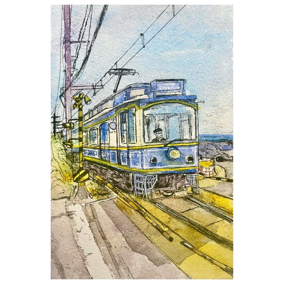 ORIGINAL Ocean Train WATERCOLOUR A6 Postcard Art Gift - Etsy