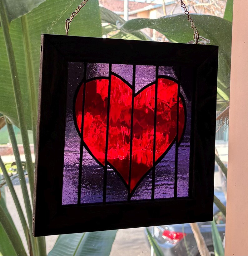 Stained Glass Large Unconventional Red Heart Original Design Framed ...