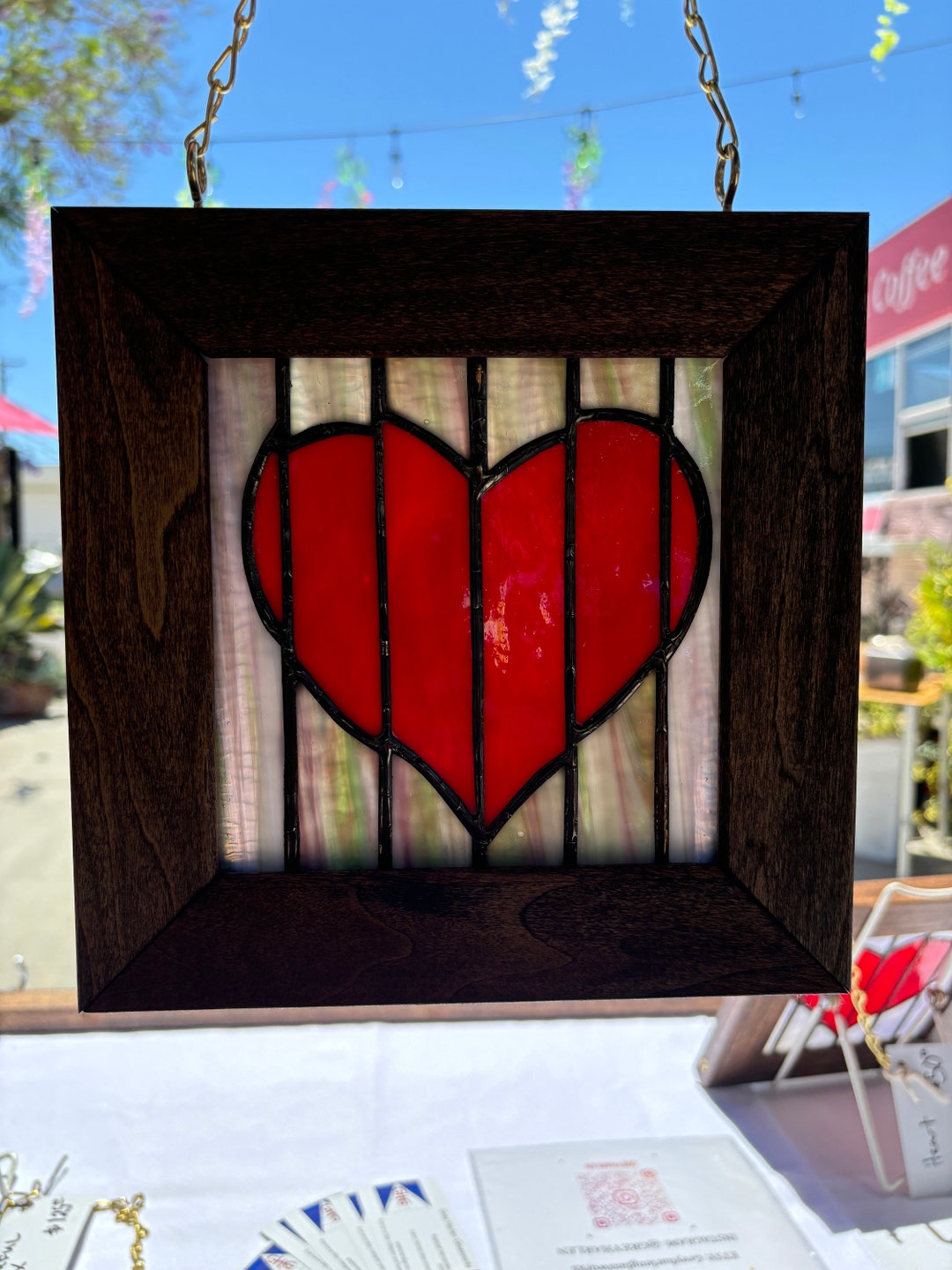 Stained Glass Unconventional Red Heart Original Design Framed Panel ...