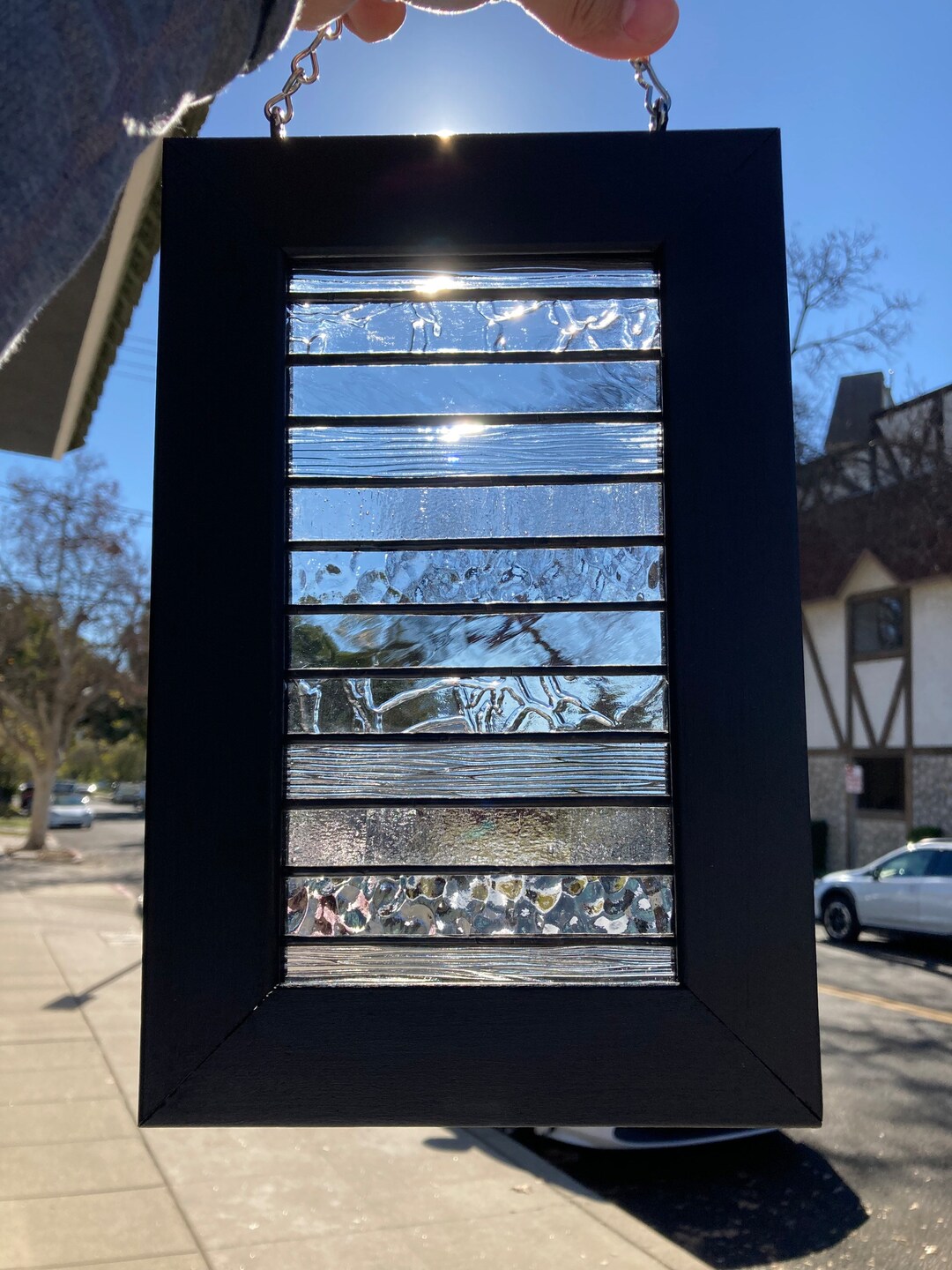 Clear Stained Glass Original Design Geometric Shapes Framed Panel ...