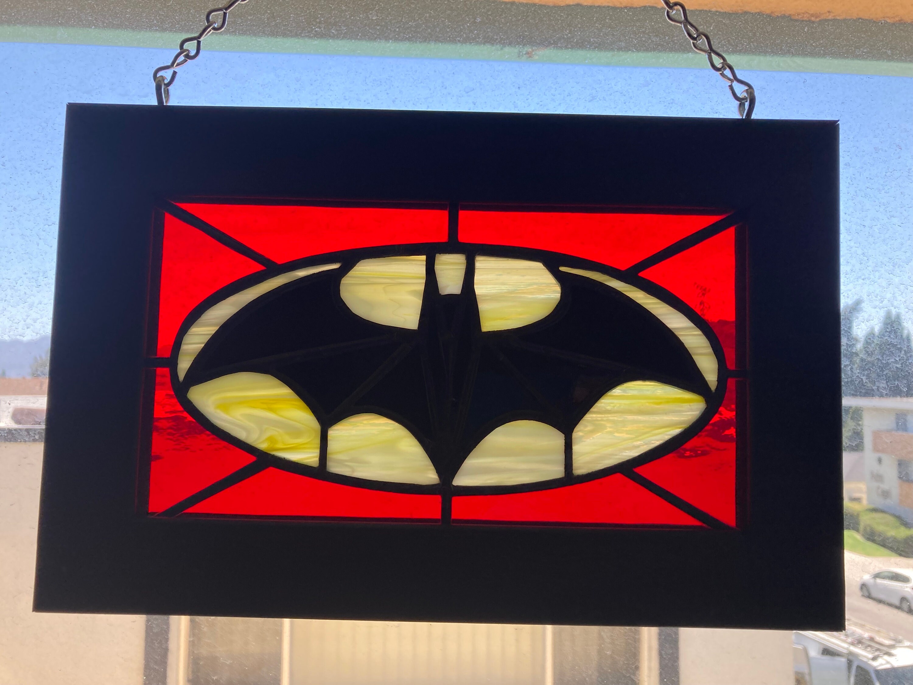 Batman Bat Symbol Artwork Inspired Symbol Stained Glass Panel Framed 12 ...