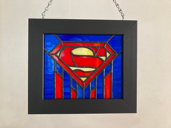 Superman Symbol Artwork Inspired Symbol Stained Glass Panel | Etsy