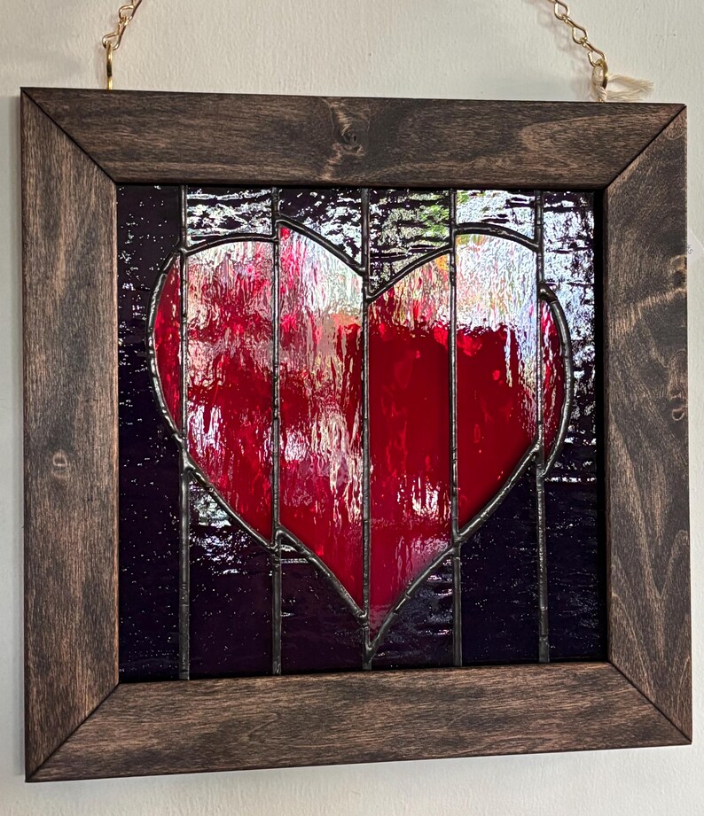 Stained Glass Large Unconventional Red Heart Original Design Framed ...