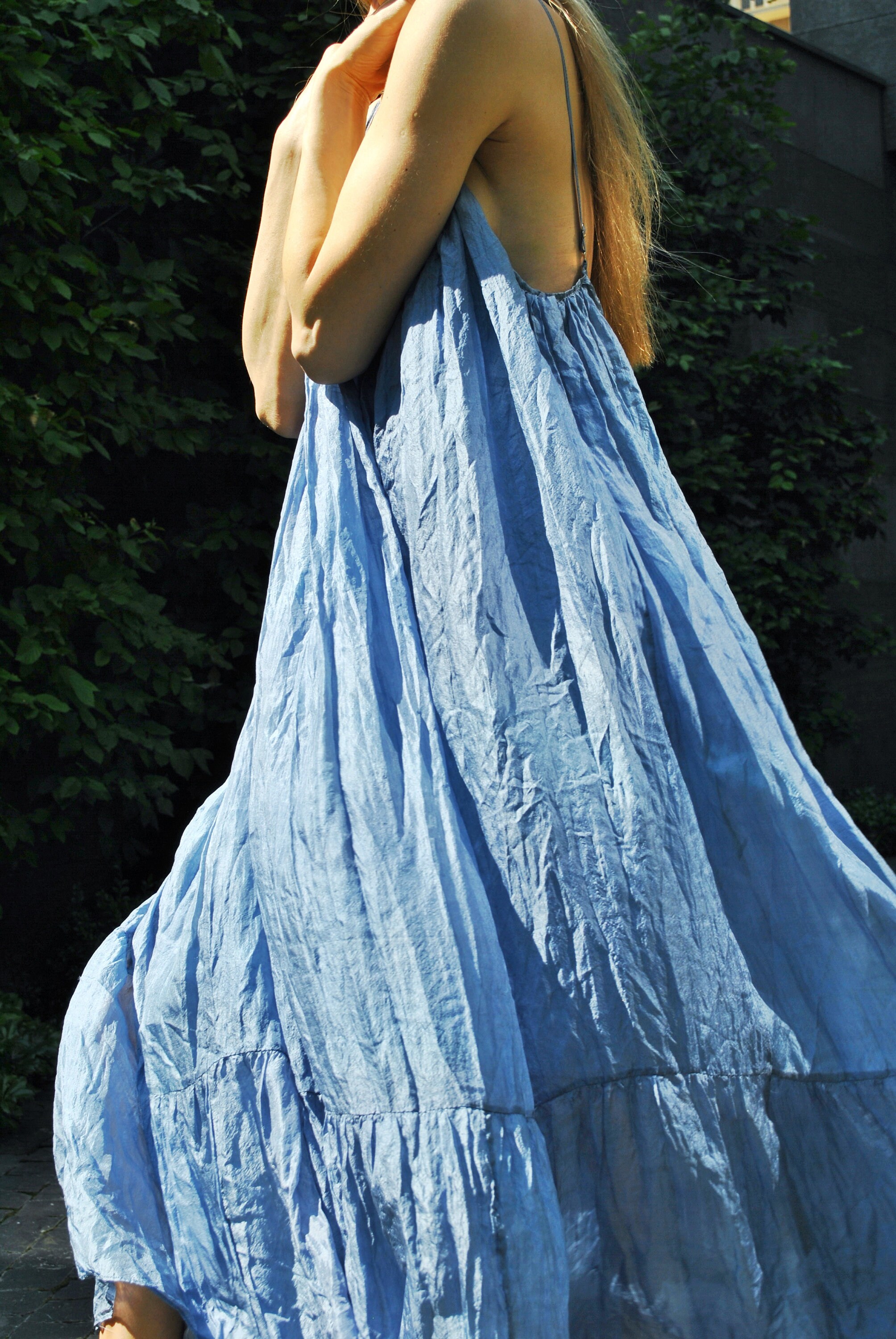 SS 2020 Silk Open Back Maxi Dress, Blue Summer Sundress, Slip Woman ...