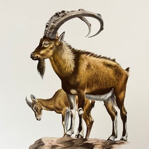 1960 Vintage WILD GOAT Animal Print. Antique Zoology and Biology ...