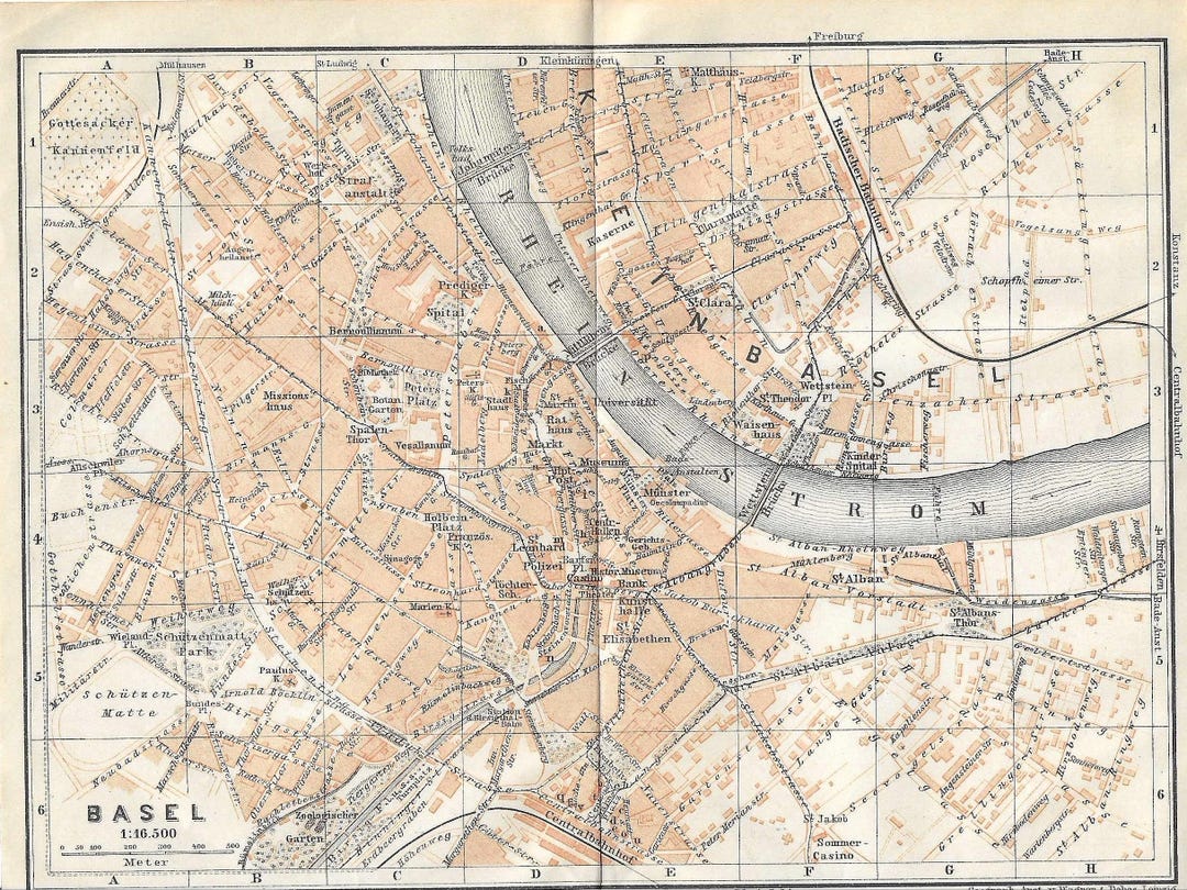 Vintage Travel Guide Basel Switzerland City Map Print From 1907 - Etsy
