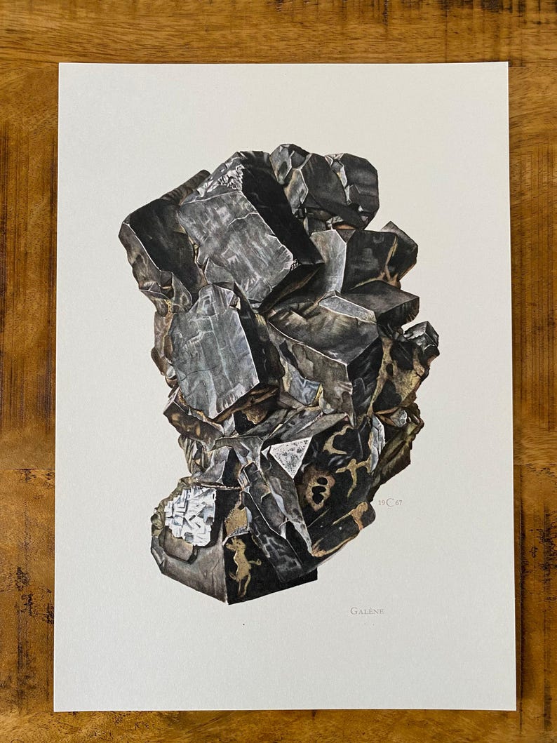 Vintage Galena Mineral Print, 1960s Geology Wall Art - Etsy