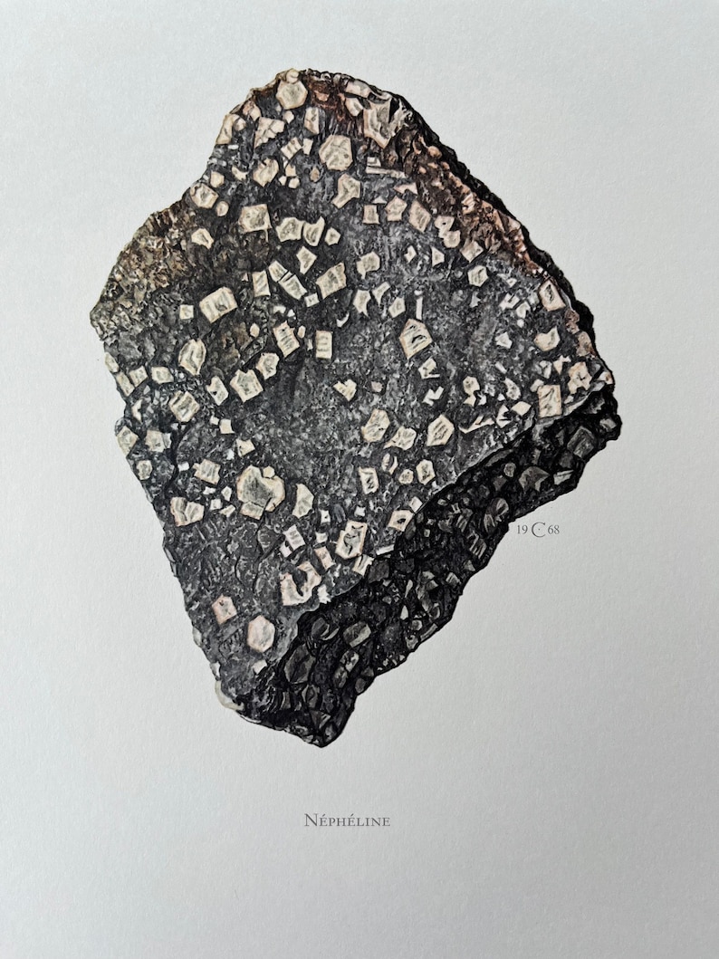 Nepheline Mineral Print. Antique and Vintage Geology Gemstone ...