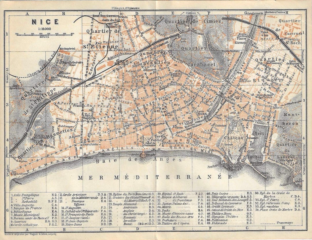 Vintage Travel Guide Print Nice France City Map From 1906 - Etsy