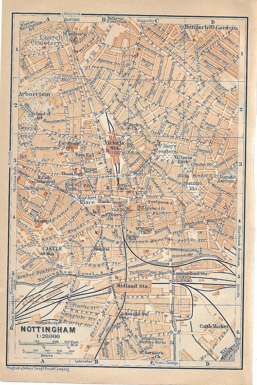 Vintage Travel Guide Print NOTTINGHAM UNITED KINGDOM City Map From 1906 ...