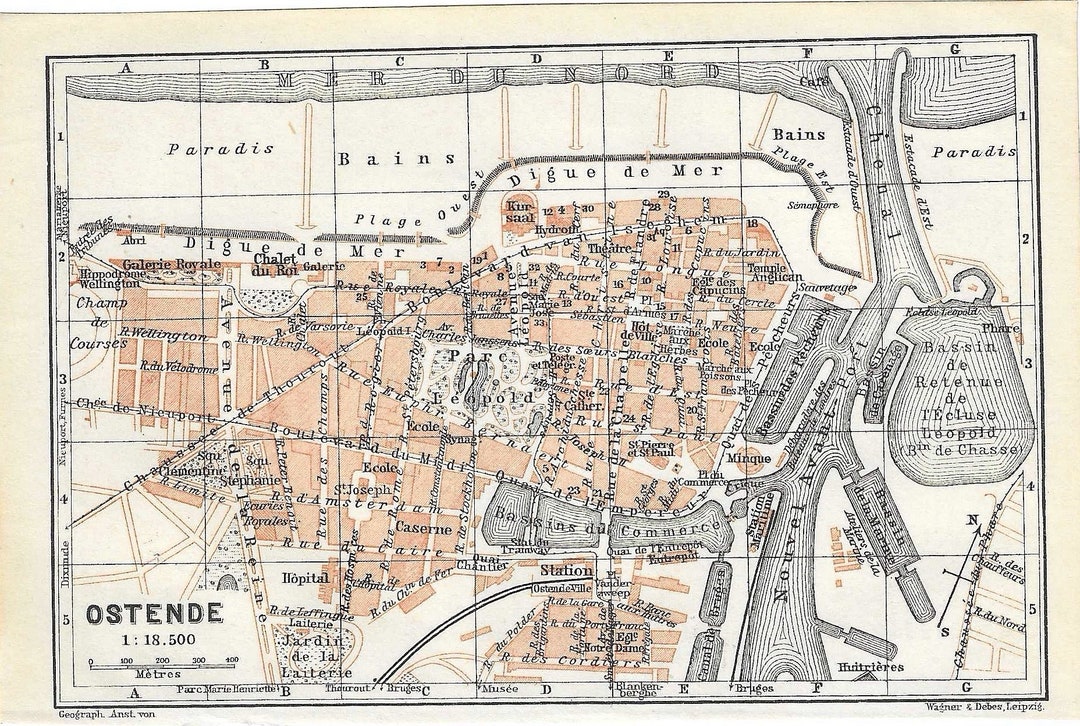 Vintage Travel Guide Print OSTEND BELGIUM City Map From 1910 - Etsy