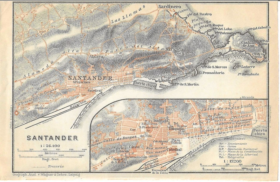 Vintage Travel Guide Print Santander Spain City Map From 1908 - Etsy